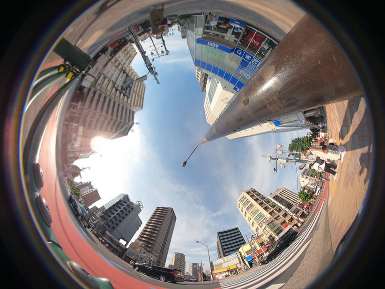 Example of ultra-wide-angle fisheye lens application at an intersection ...